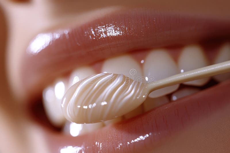 Close-up of a Bright White Smile and a Toothbrush with Toothpaste on it ...