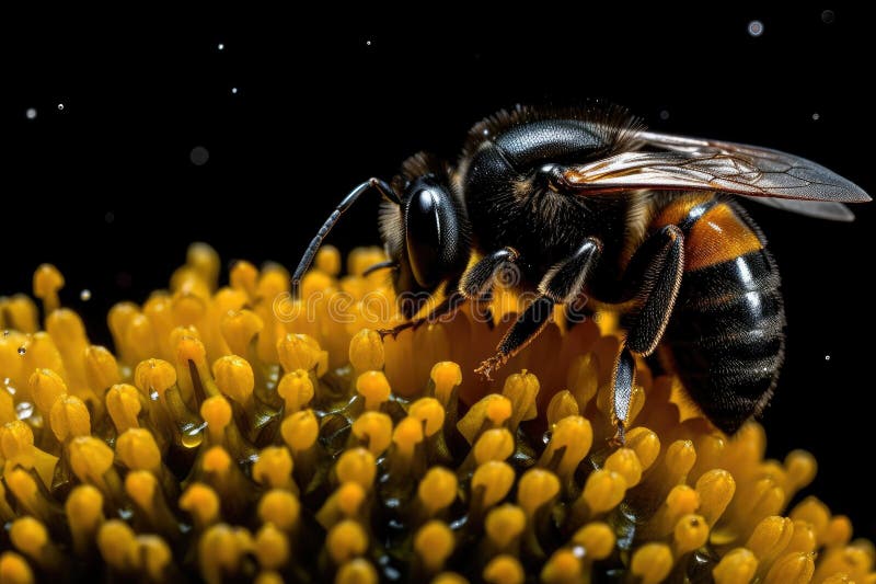 Close-up of Bright Yellow Pollen, on a Black Background Stock ...