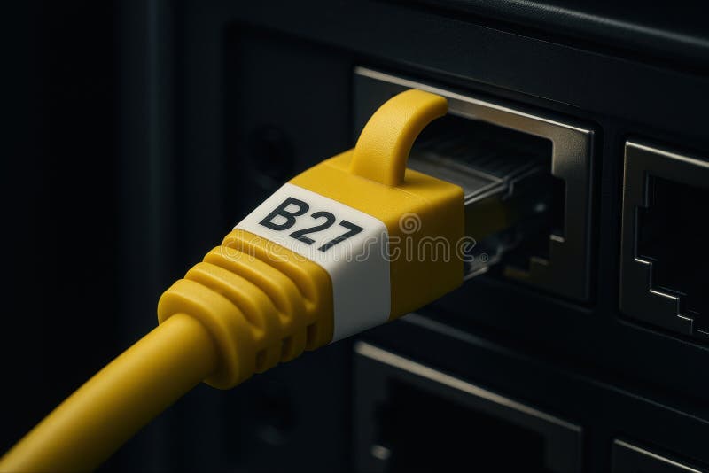 Close Up of a Bright Yellow Utp Lan Cable Plugged into a Network Port ...