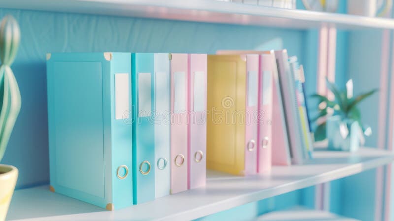 A Close-up of Brightly Colored File Folders Organized on a White Shelf ...