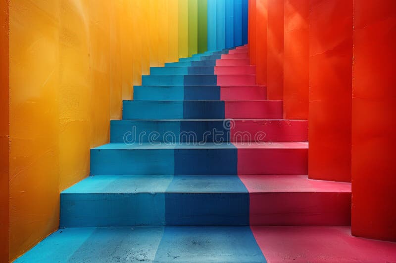 Close-up of Brightly Colored Staircase, Steps Painted in Rainbow ...