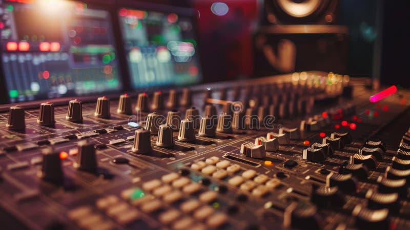 Close-Up of Broadcast Audio Mixing Console in Modern Recording Studio ...
