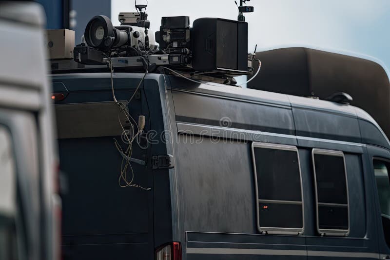 Close-up of Broadcast Van, with Microphone and Cable Visible Stock ...