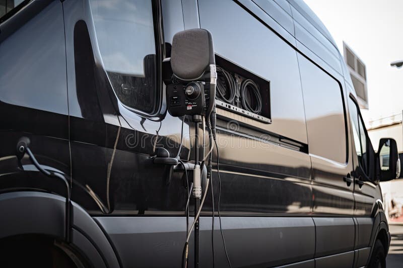 Close-up of Broadcast Van, with Microphone and Cable Visible Stock ...