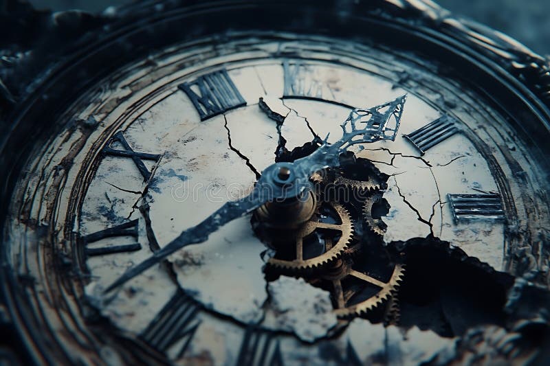 Close-up of a Broken Clock with Visible Gears and Cracks Stock ...