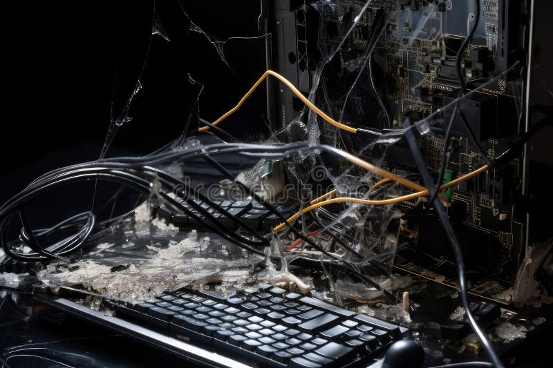 Close-up of Broken Computer Screen, with Wires and Cables Visible Stock ...