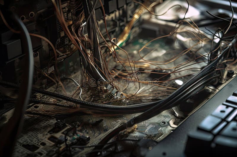 Close-up of Broken Computer Screen, with Wires and Cables Visible Stock ...