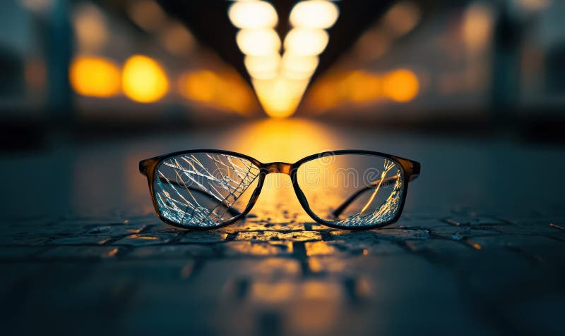 Close-up of Broken Eyeglasses on a Textured Surface Suggests Vision ...