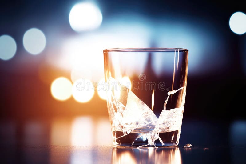 Close-up of a Broken Glass Against Blurred Night Lights Background ...