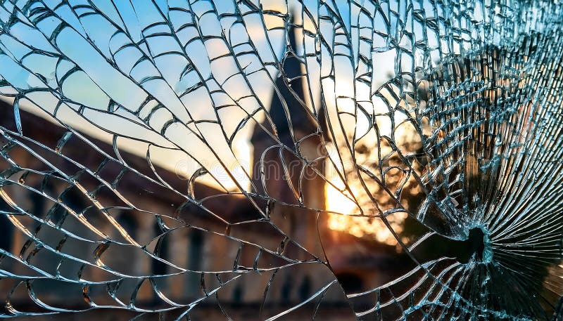 Close-up of Broken Glass with Reflection at the Old Church Wall Stock ...