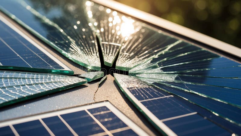Close-up of a Broken Glass on a Solar Panel, with Intricate Cracks ...