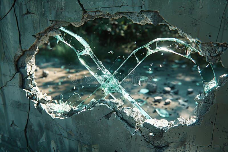 Close Up of Broken Glass on the Wall, the Shape is an Infinity Symbol ...