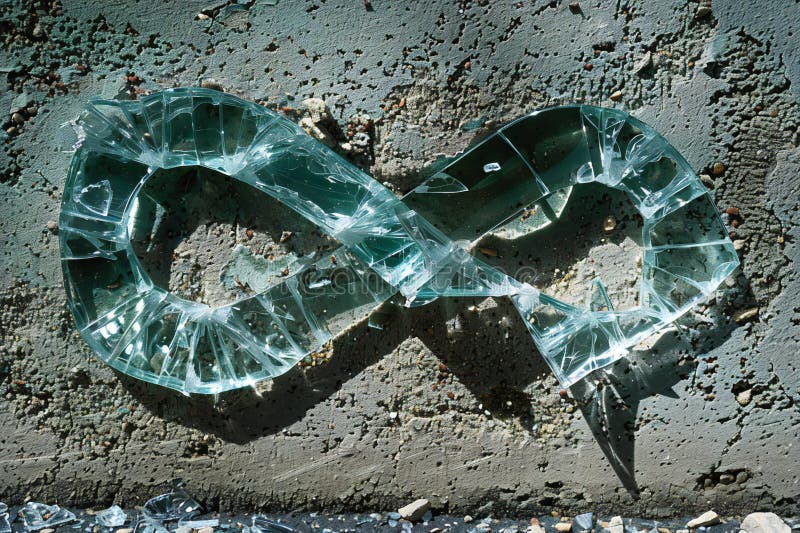 Close Up of Broken Glass on the Wall, the Shape is an Infinity Symbol ...