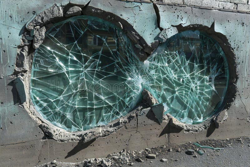Close Up of Broken Glass on the Wall, the Shape is an Infinity Symbol ...