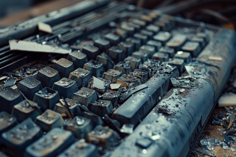 Broken Dusty Keyboard Showing Concept of Decaying Technology Stock ...
