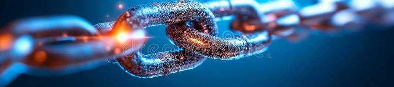 Close-up of Broken Metallic Chain Link with Sparks and Glowing Effect ...