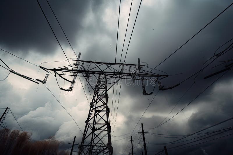 Close-up of Broken Power Lines Surrounded by Stormy Clouds Stock ...