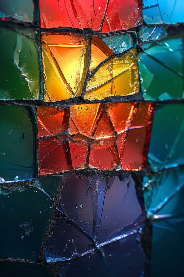 A Close Up of a Broken Stained Glass Window with the Sun in it, AI ...