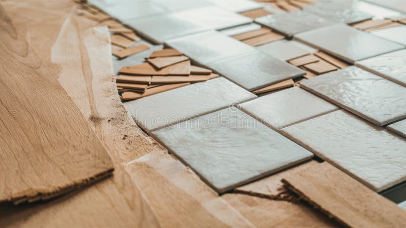 A Close Up of a Broken Tile Floor with Wood Pieces, AI Stock Photo ...