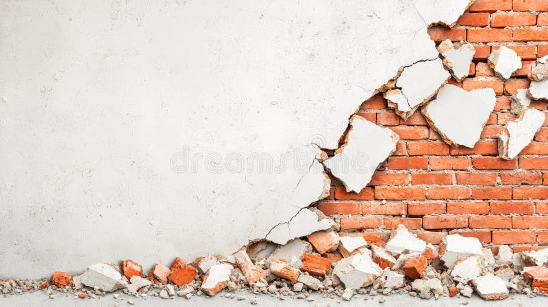 A Close-up of a Broken Wall Showcasing Exposed Bricks and Plaster ...