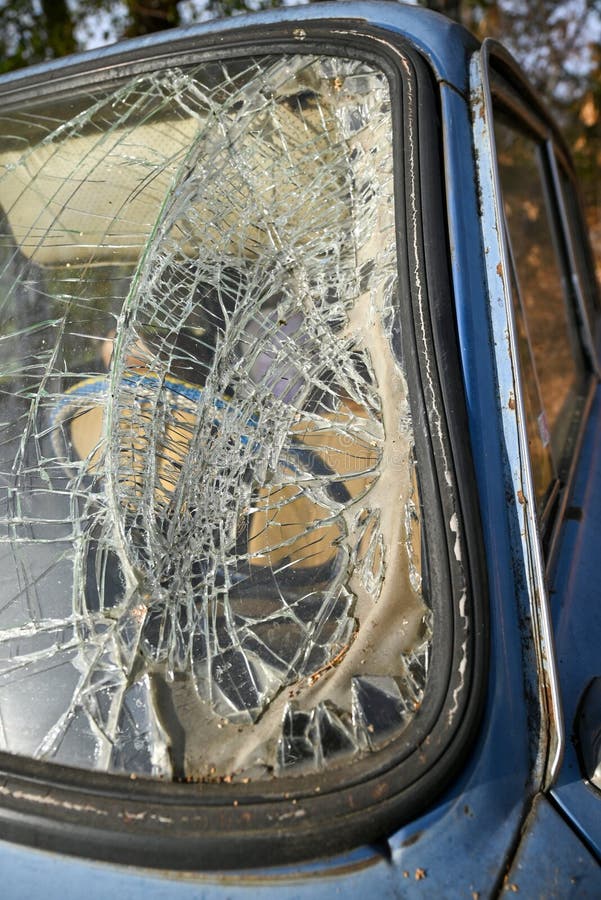 Close-up of Broken Windshield of an Old Car in an Accident Stock Image - Image of closeup ...