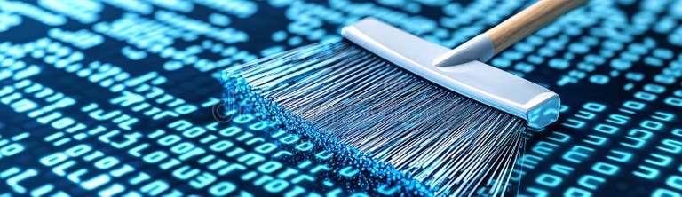 Close-up of a Broom Sweeping Digital Data, Representing Data Cleanup ...