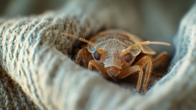 Bed Bug Awareness Week. Close-up of a Brown Bed Bug on Textured Fabric ...
