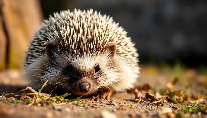 A Close-up of a Brown Hedgehog on the Ground, with Its Spines Visible ...