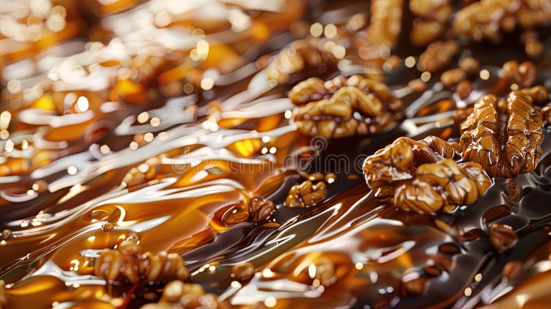 A Close Up of a Brown Liquid with Nuts Floating in it Stock Image ...