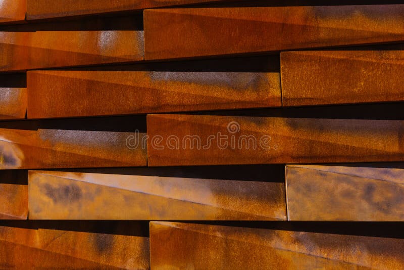 Close-up of Brown Metal Tiled Wall. Rustic Rectangular Pieces Creating ...