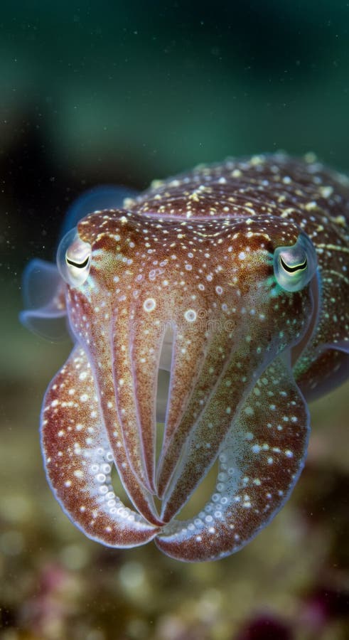 Close-up of a Brown and Purple Spotted Cuttlefish Underwater Stock ...