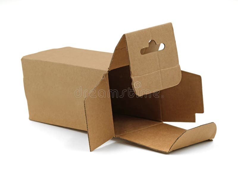 Close-up of Brown Single Carton Box Open Empty Isolated on White ...