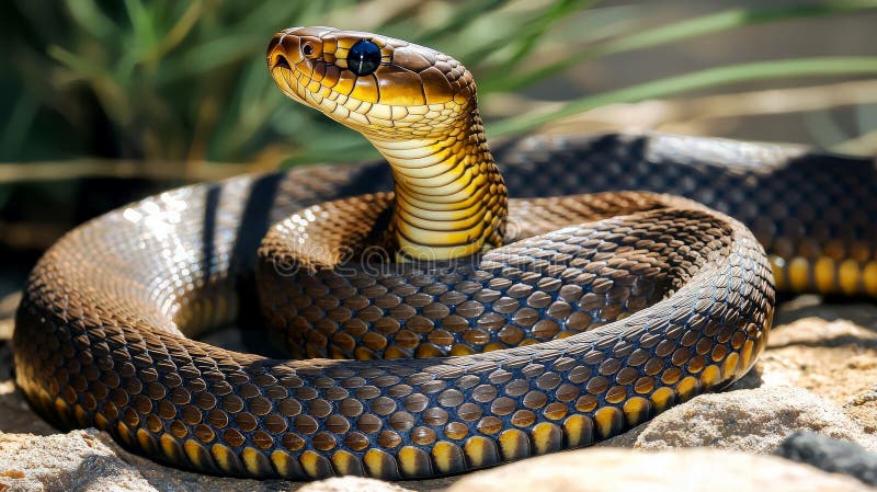 Close-up of a Brown Snake Coiled on the Ground, Head Raised Stock Image ...