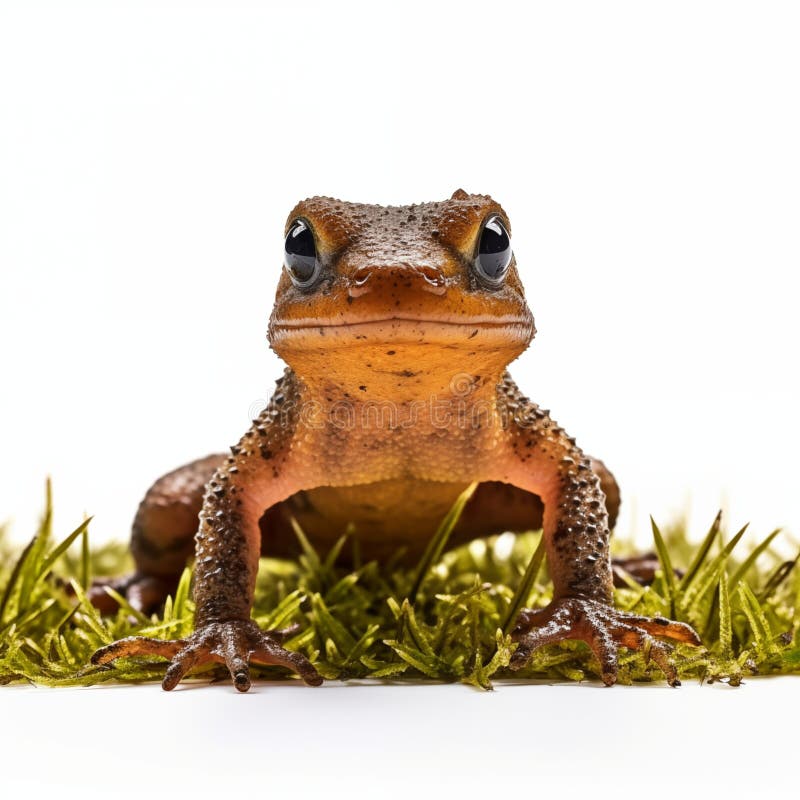 Close-up of a Brown Toad on Grass with White Background Stock ...