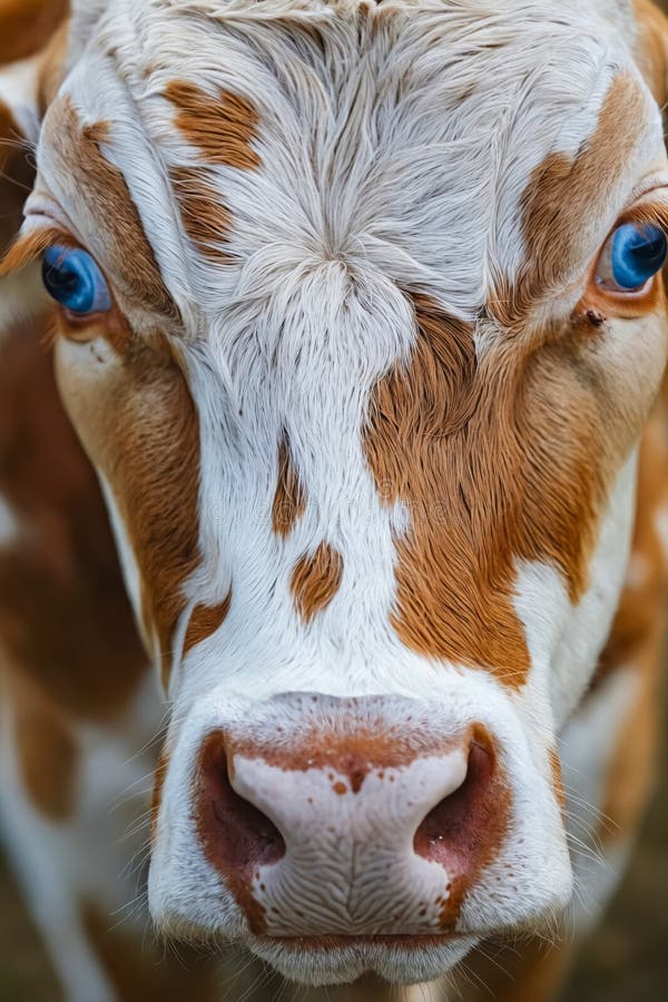 A Close Up of a Brown and White Cow with Blue Eyes. Generative AI Stock ...