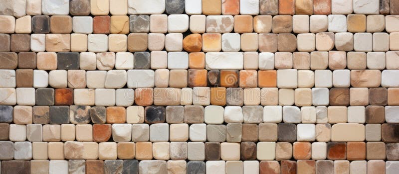 Close Up of Brown Wood Rectangle Mosaic on Beige Brickwork Wall Stock ...