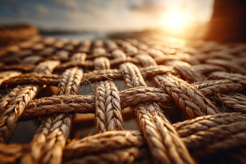 Close Up of Brown Woven Rope Texture at Sunset Stock Illustration ...