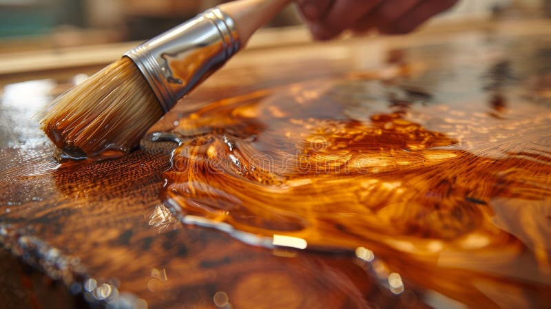 Close-up of Brush Staining Wood. Stock Photo - Image of detail ...