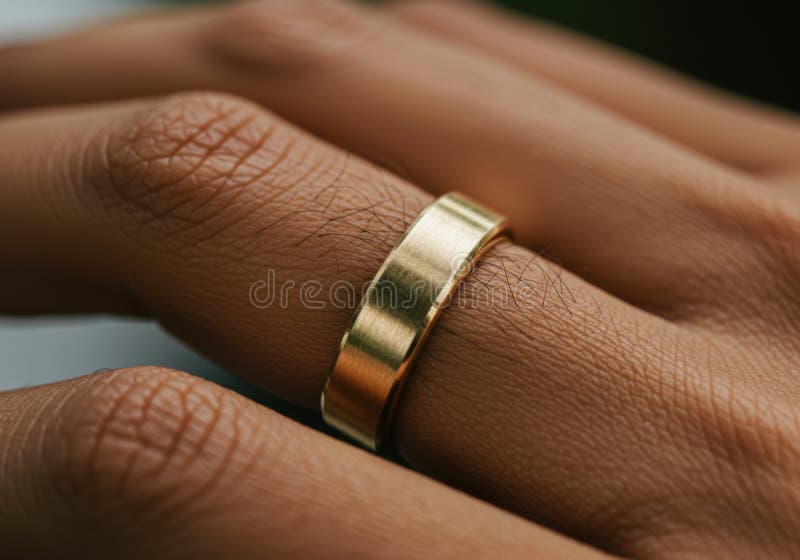 Close-up of a Brushed Gold Wedding Band on a Finger, Representing ...