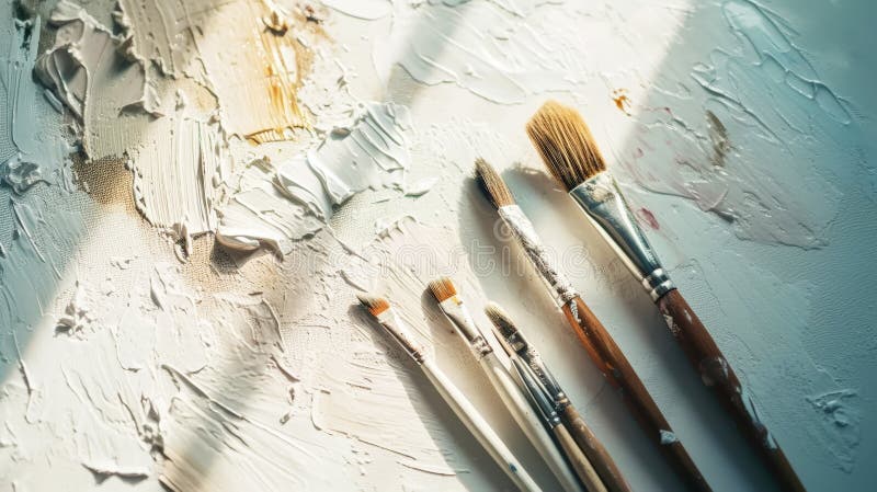 Close-up of Brushes on a Pastel Background with Rough Strokes of Paint ...