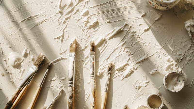 Close-up of Brushes on a Pastel Background with Rough Strokes of Paint ...