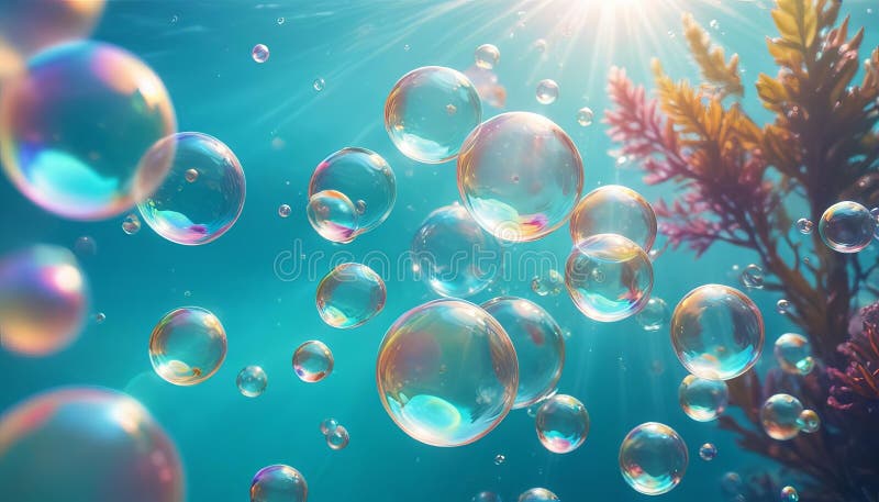 Close Up of Bubbles Below the Surface of Clear Turquoise Ocean Water ...