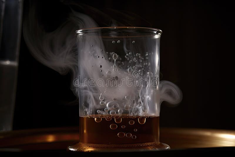 Close-up of Bubbling Beaker, with Steam Rising from the Liquid Inside ...