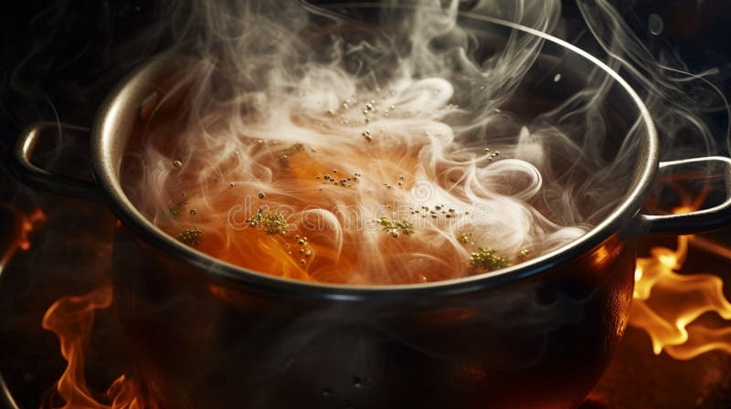A Close-up of a Bubbling Pot of Soup, Capturing the Aromatic Steam ...