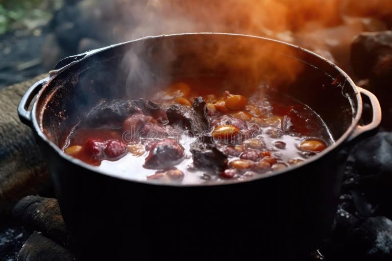 Close-up of Bubbling Stew Inside a Dutch Oven Stock Illustration ...