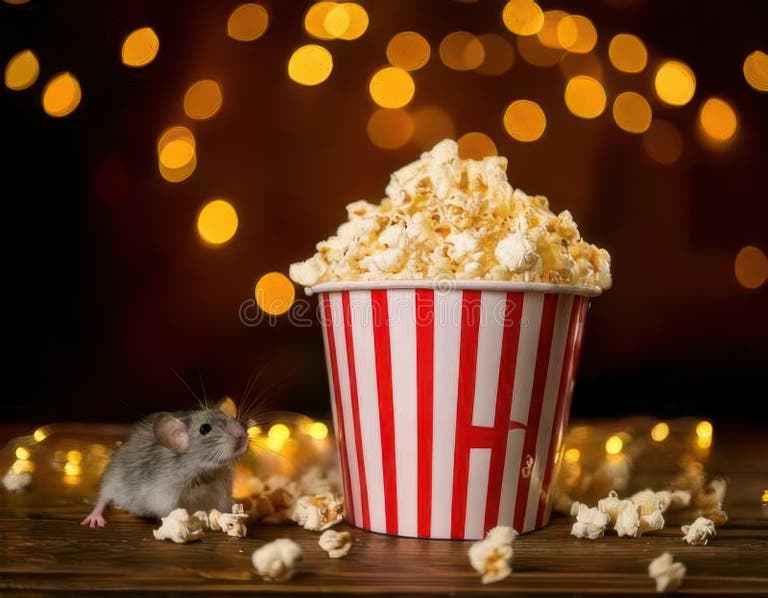 Close Up Bucket with Popcorn with Mouse Stock Illustration ...