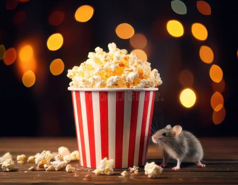 Close Up Bucket with Popcorn and Mouse Stock Illustration ...