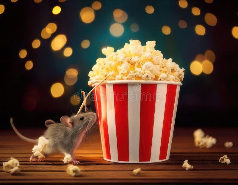 Close Up Bucket with Popcorn and Mouse Stock Illustration ...