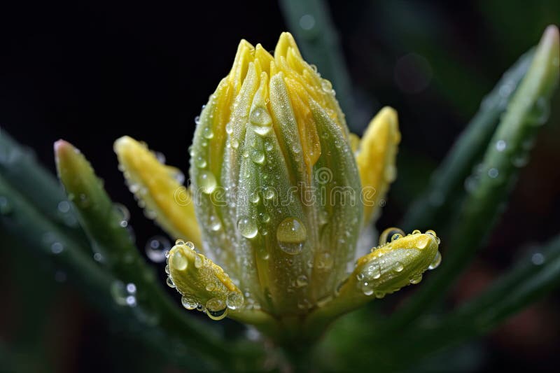 Close-up of Budding Flower, with Dewdrop on Each Petal Stock Photo ...