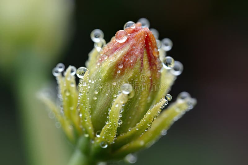 Close-up of Budding Flower, with Dewdrop on Its Petals Stock ...